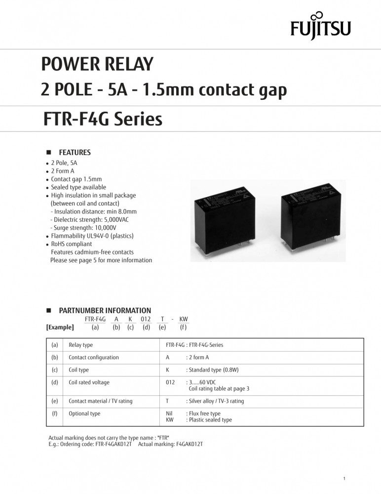 FTR-F4G datasheet page 1