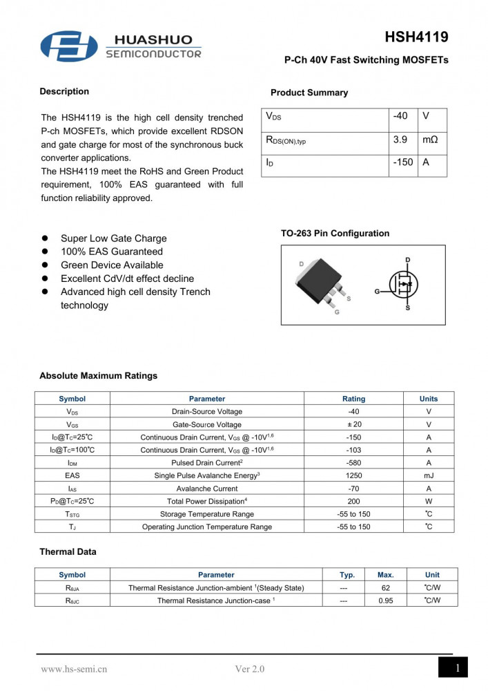 HSH4119 datasheet page 1