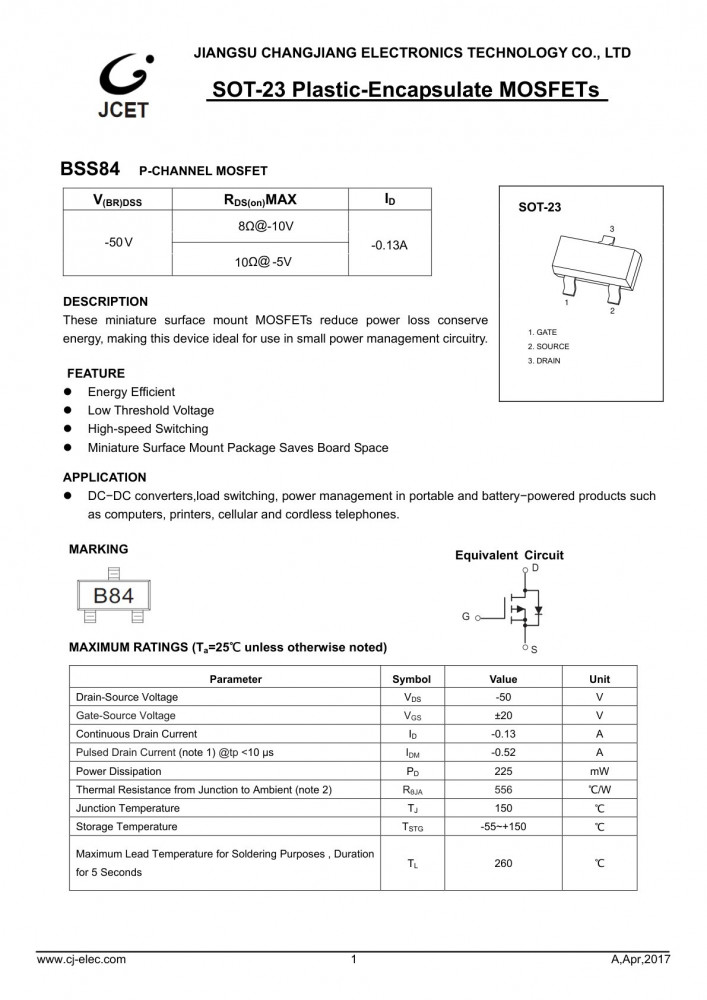 BSS84 datasheet page 1