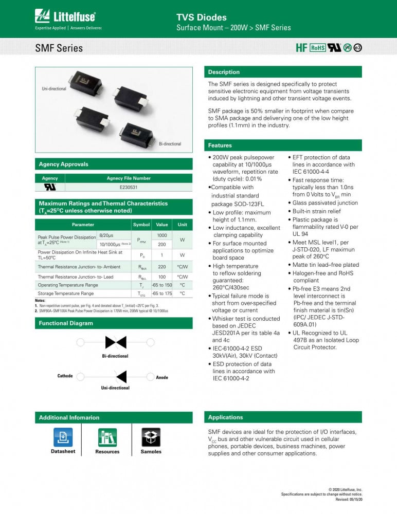 Littelfuse SMF series datasheet page 1