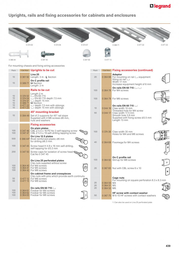 Legrand cabinet fixing accessories catalog page