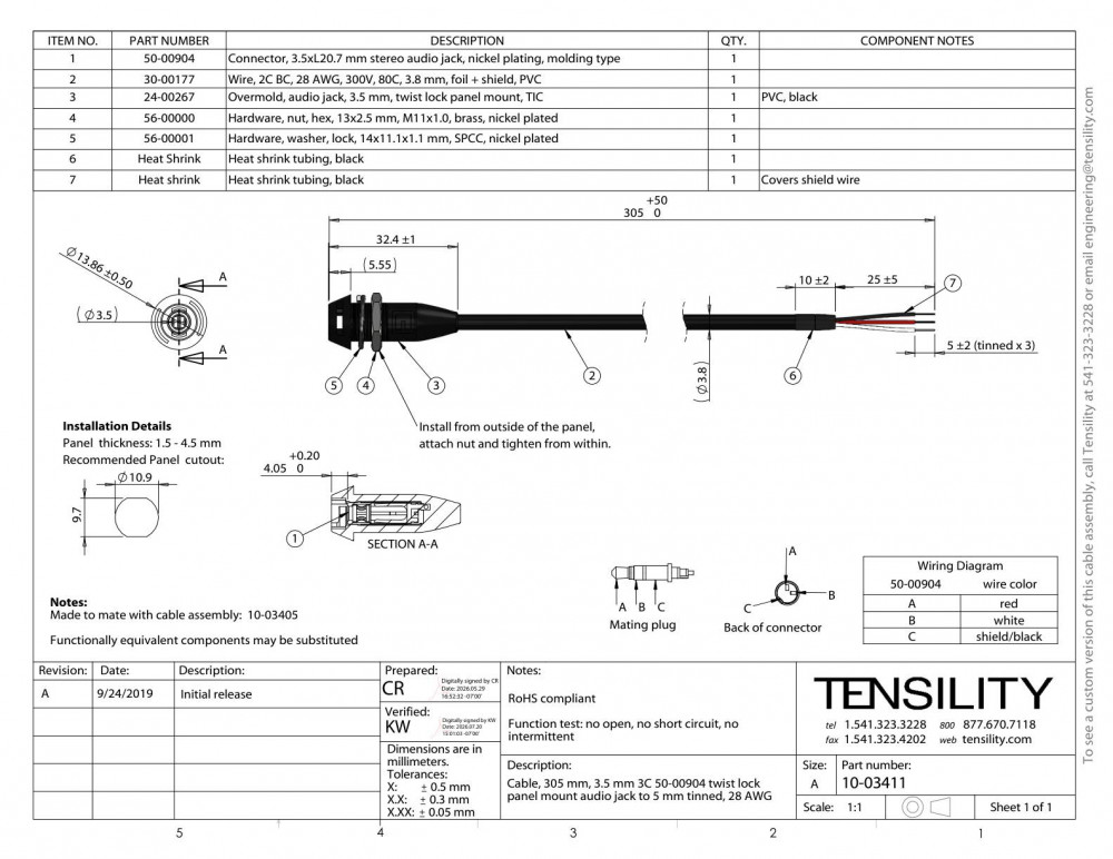 Tensility International 10-03411 product drawing