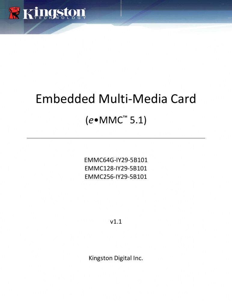 Kingston eMMC datasheet page 1