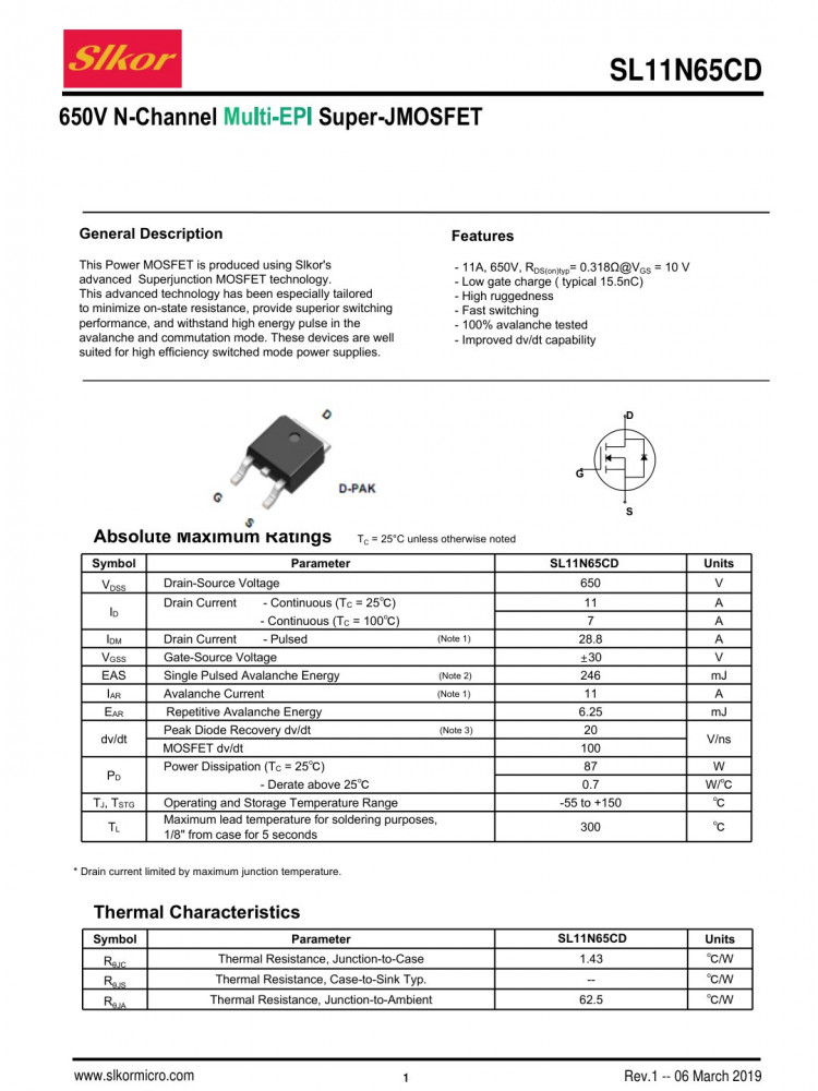 SL11N65CD datasheet page 1