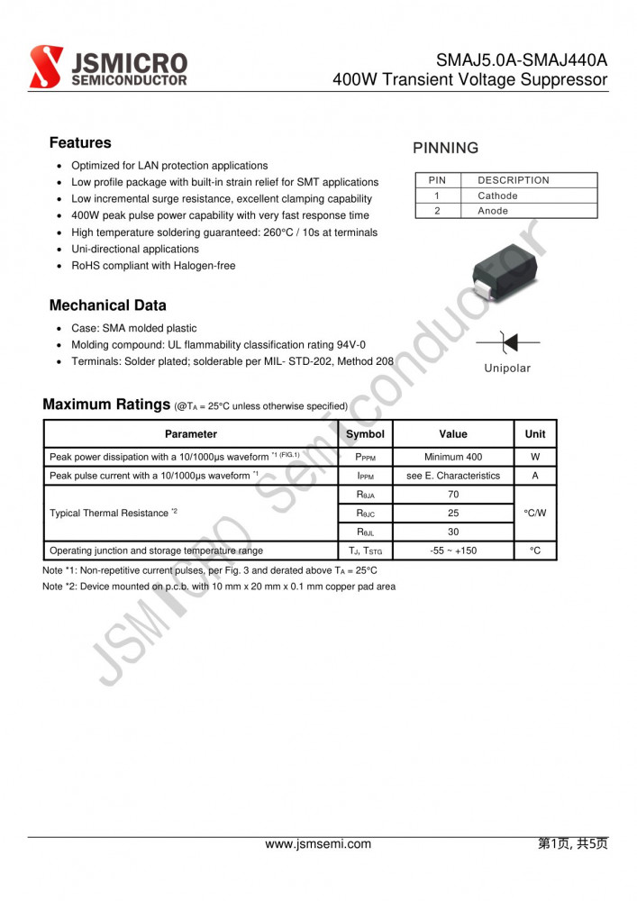 SMAJ36A-JSM datasheet page 1