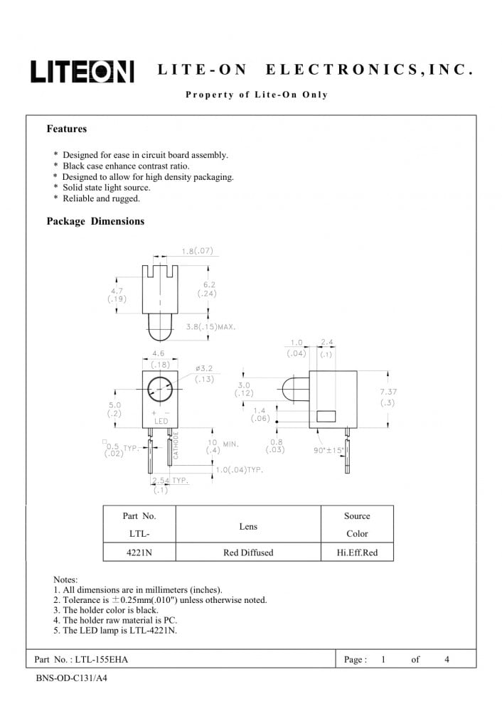 LTL-155EHA datasheet page 1