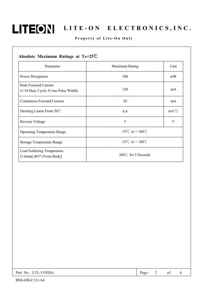 LTL-155EHA datasheet page 2