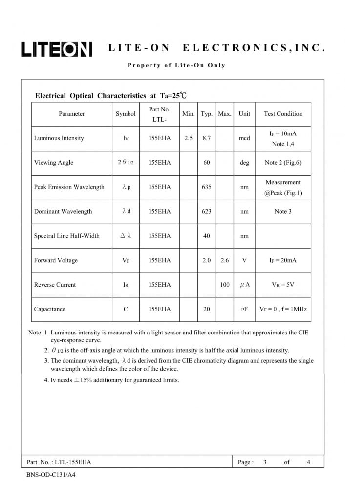 LTL-155EHA datasheet page 3