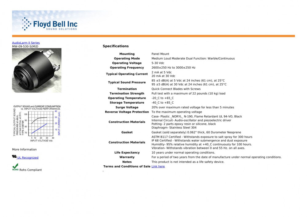 MW-09-530-S(M)D AudioLarm II product documentation page 1