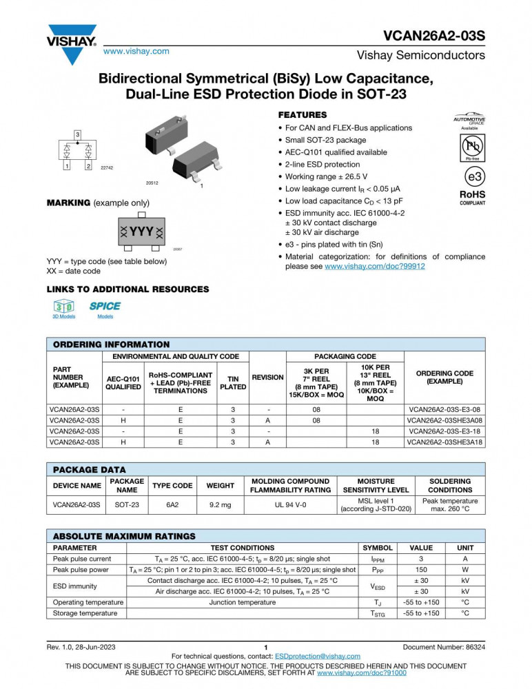 VCAN26A2-03S technical document page 1