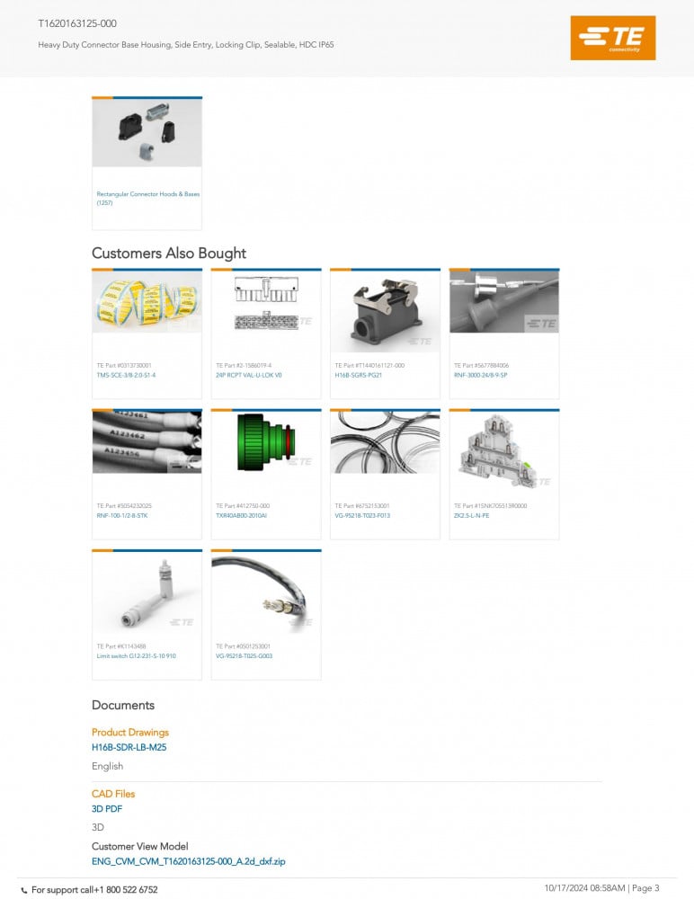 TE Connectivity product documentation page 3