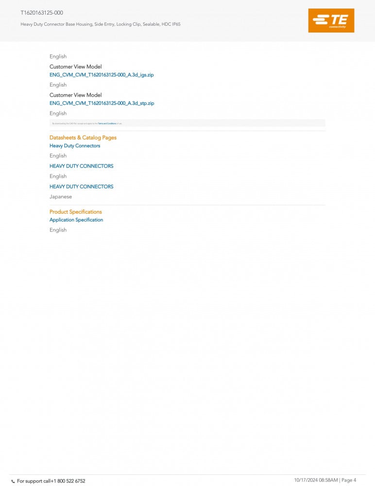TE Connectivity product documentation page 4