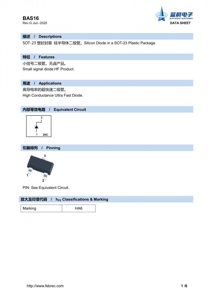 BAS16 datasheet page 1