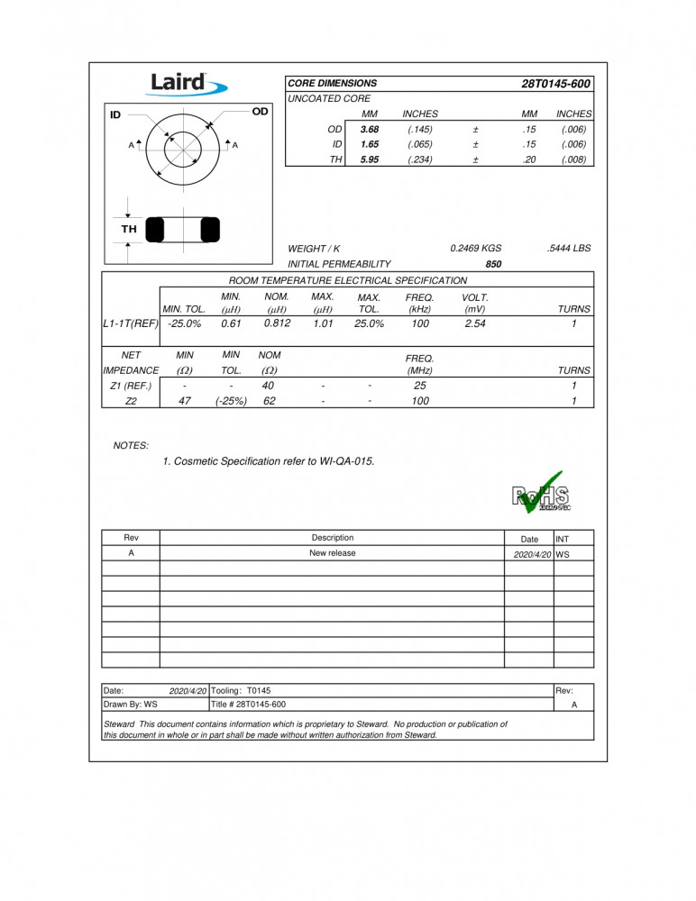 28T0145-600 technical drawing