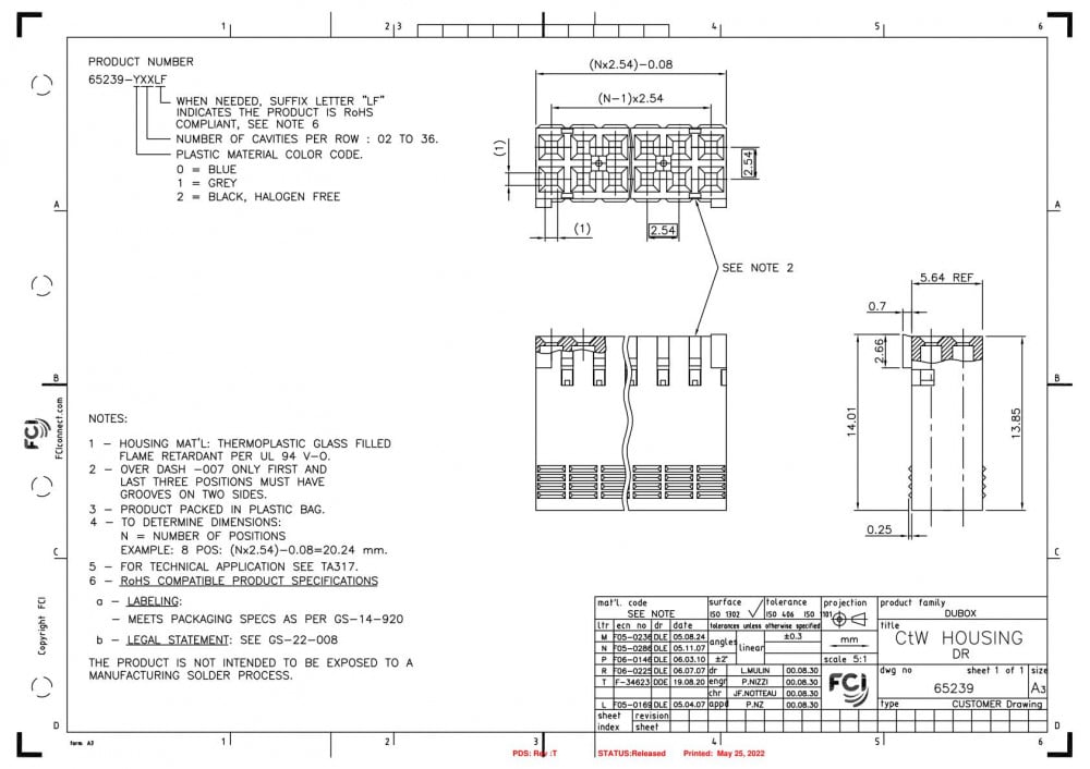 Amphenol 65239-006LF technical drawing preview
