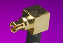 SSMCX Plug, Right-Angle, Crimp, 1.13mm Cable, Brass Body, Gold (Au) Plated, 50 Ohms for sale