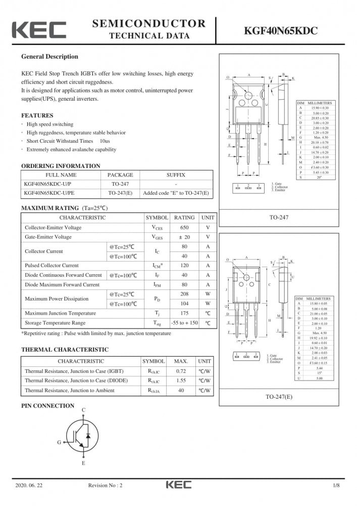 KGF40N65KDC-U/P datasheet page 1