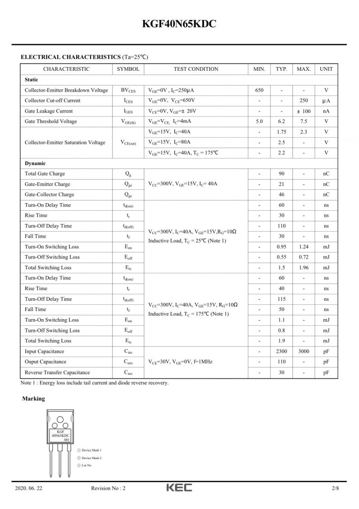 KGF40N65KDC-U/P datasheet page 2