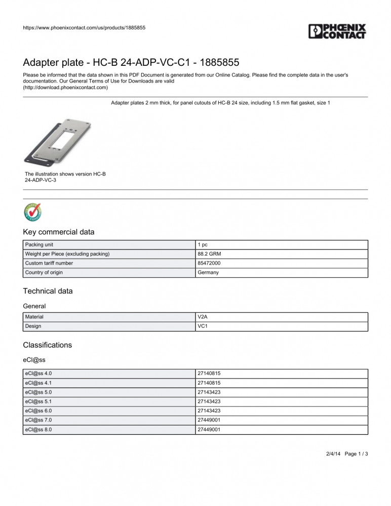 Phoenix Contact 1885855 product document image 1