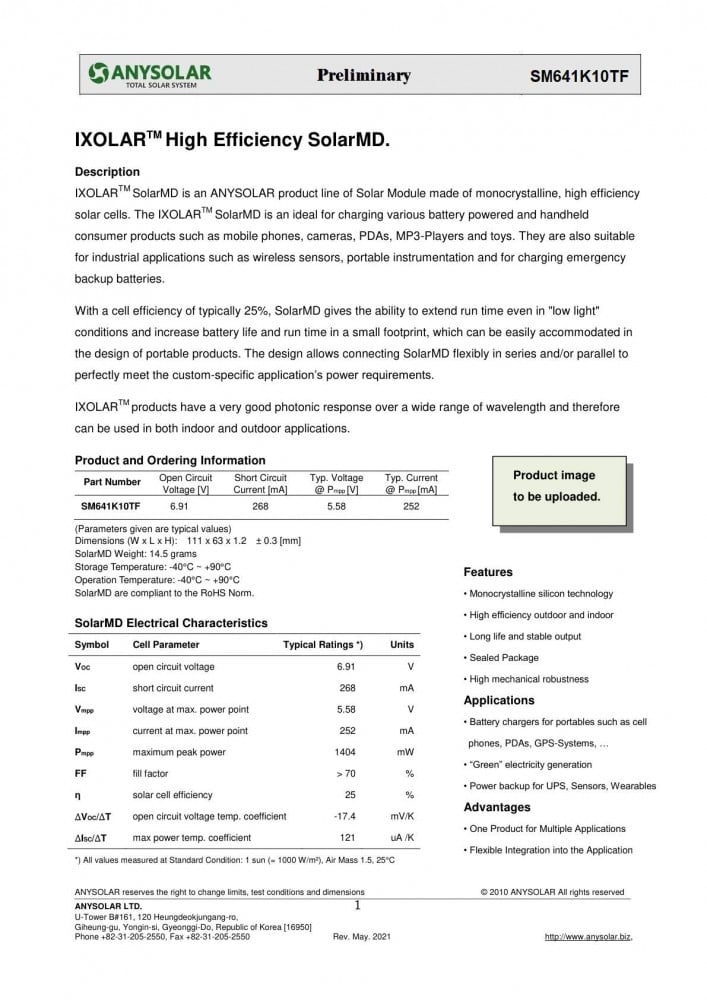 ANYSOLAR SM641K10TF datasheet page 1
