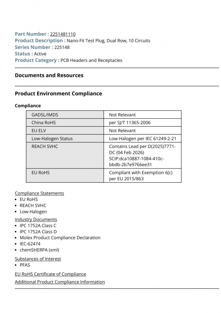 MOLEX 2251481110 product documentation preview, page 1