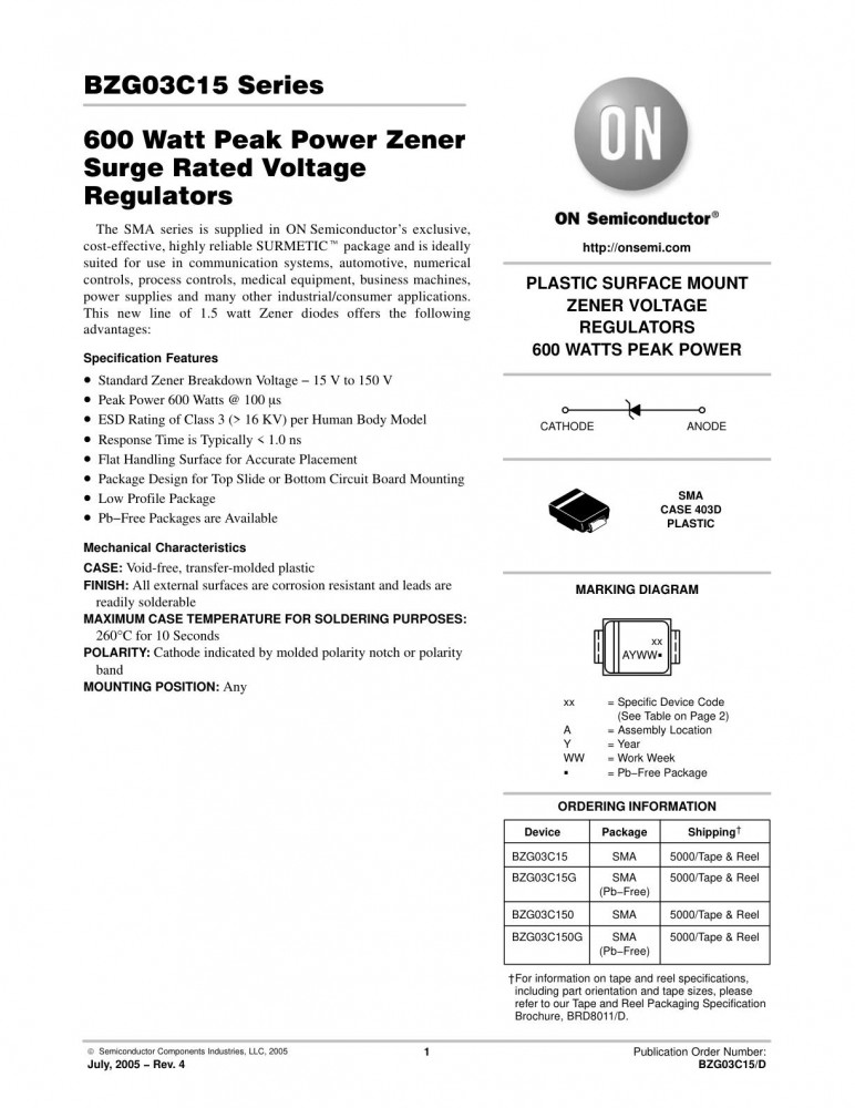 BZG03C15G datasheet page 1