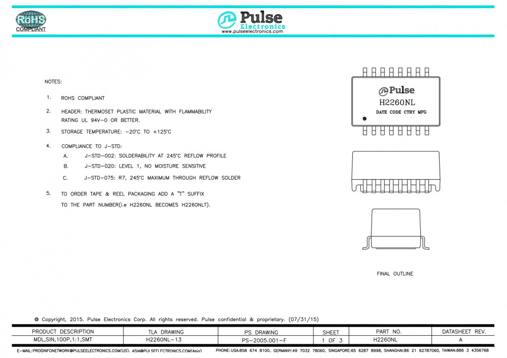 Pulse H2260NL datasheet page 1