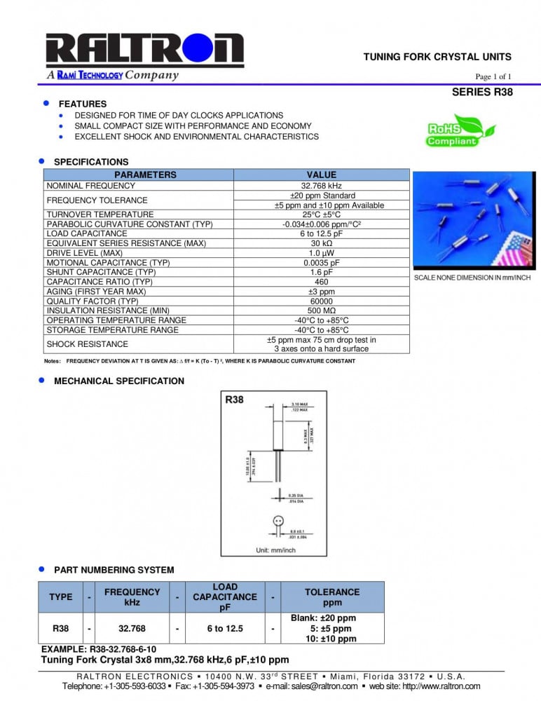 Raltron R38 series technical document page