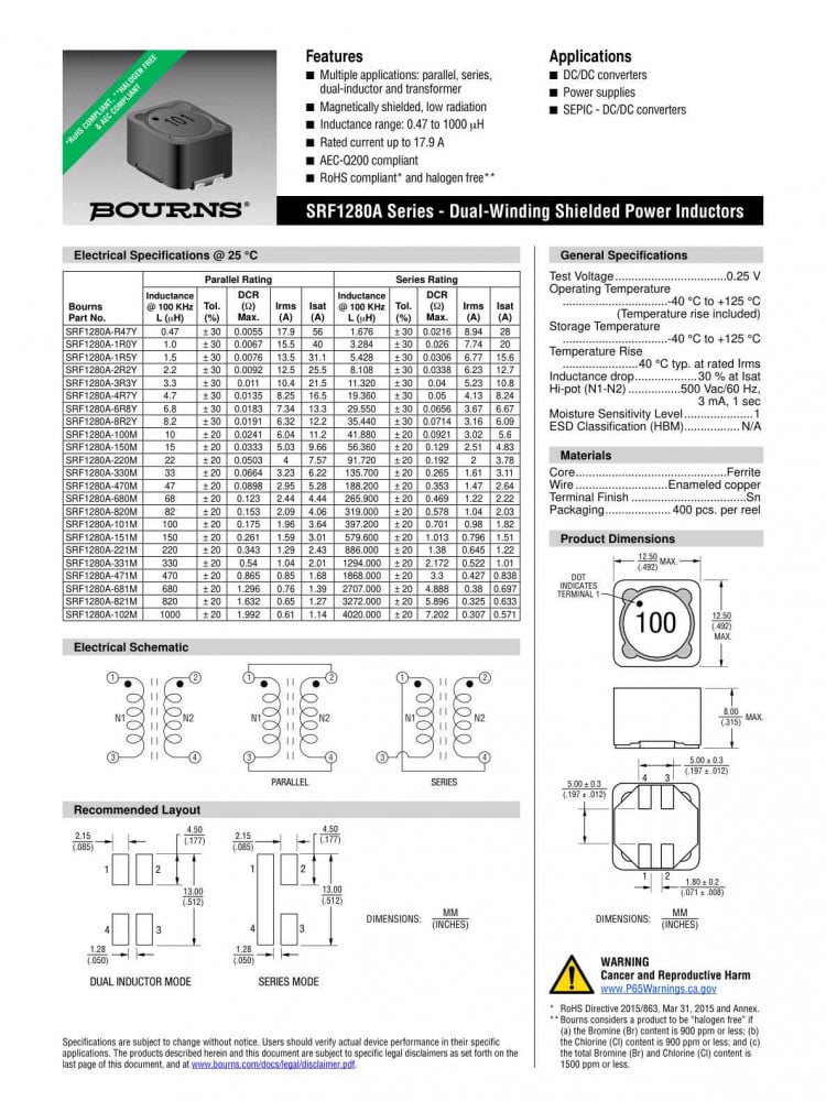 BOURNS SRF1280A datasheet page 1