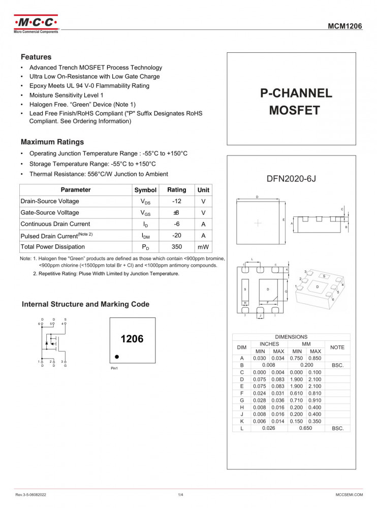 MCM1206-TP datasheet page 1