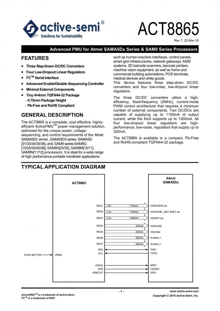 ACT8865 technical document page 1