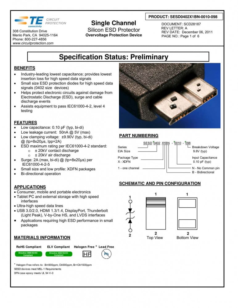 SESD0402X1BN-0010-098 datasheet page 1