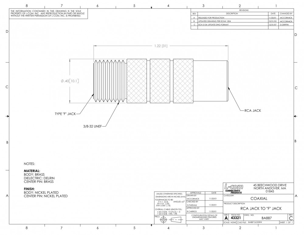 L-com BA887 technical document page