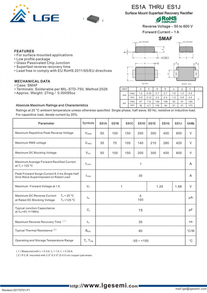 LGE ES1J datasheet page 1