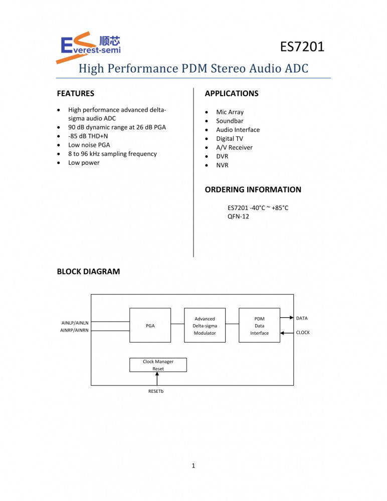 ES7201 datasheet page 1