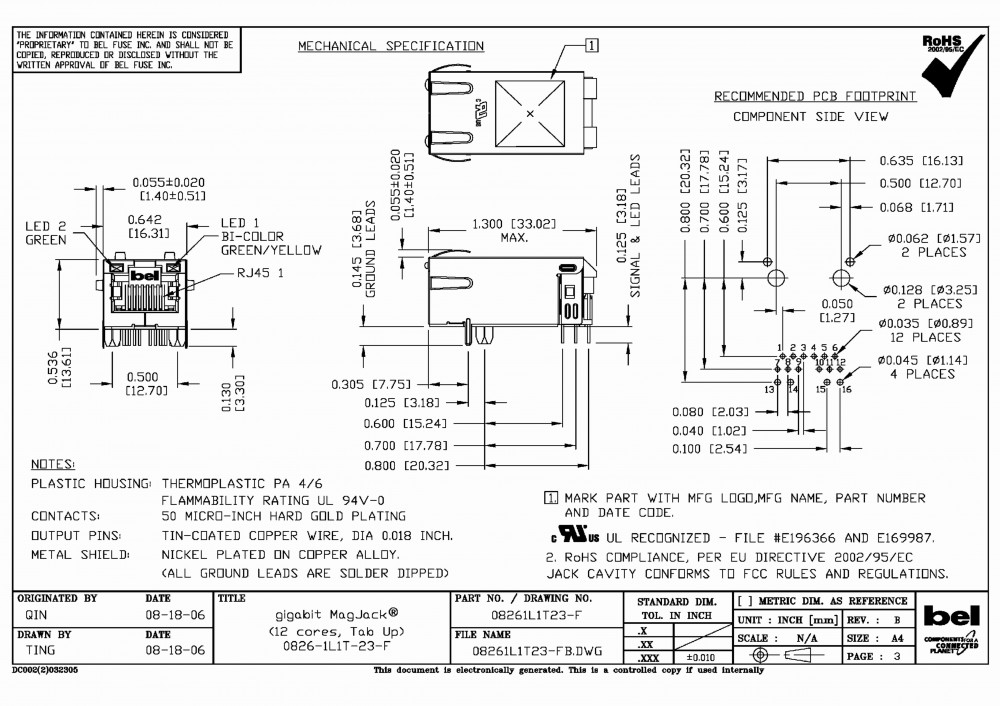 Bel Fuse 0826-1L1T-23-F technical document page 2