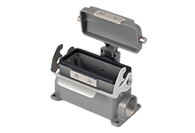 Heavy-Duty Harsh Environment (HE) Single Lever Surface Mount Housing, Die-cast Aluminum, with 1 Lever, with Auto Closing Cover, with Gasket, Size 6B «44x27», M20x2 Thread, Black