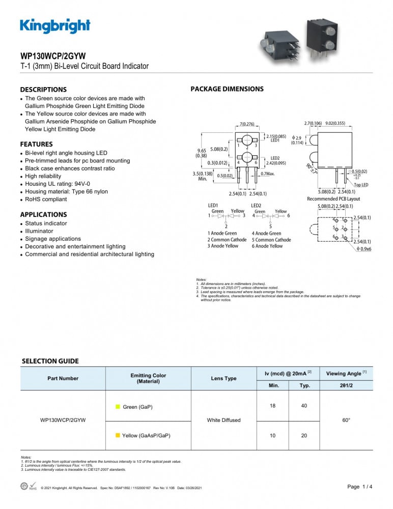WP130WCP/2GYW datasheet page 1