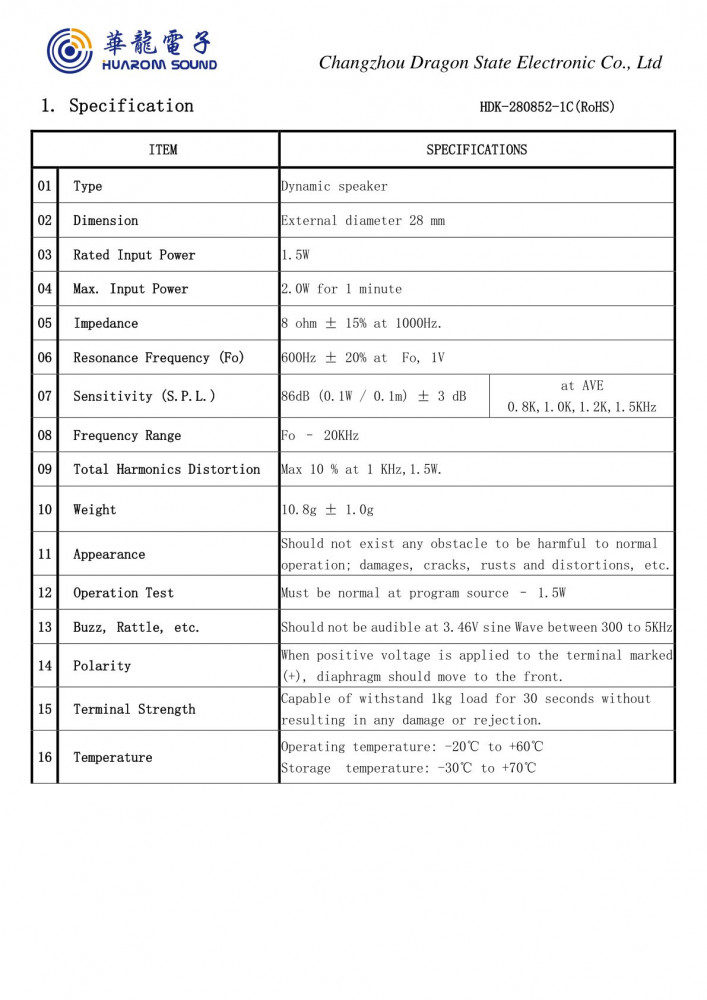HDK-280852-1C specification page 2