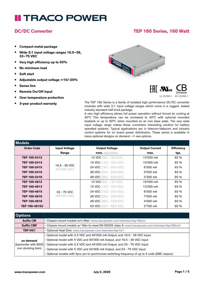 TEP 160 Series technical document page 1