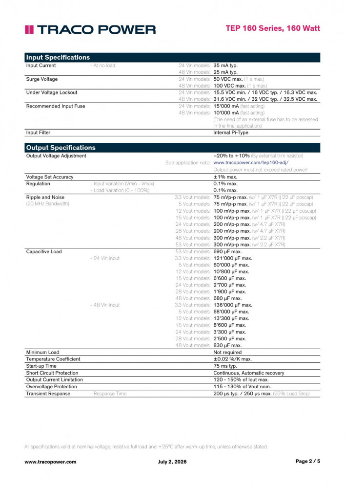 TEP 160 Series technical document page 2