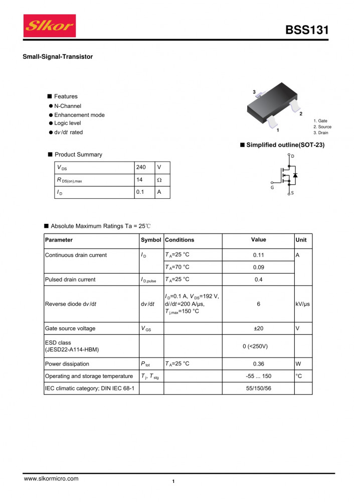 BSS131 datasheet page 1