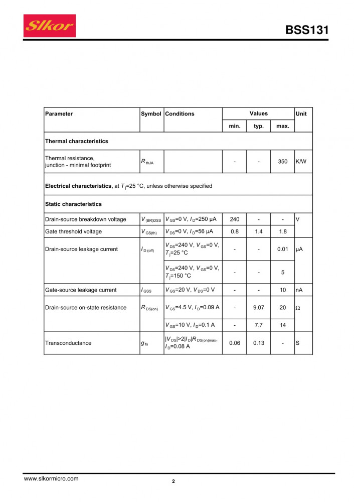 BSS131 datasheet page 2