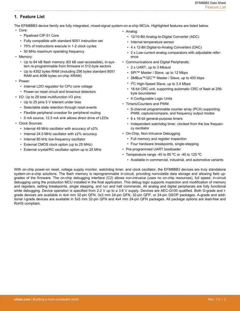 EFM8BB3 datasheet page 2