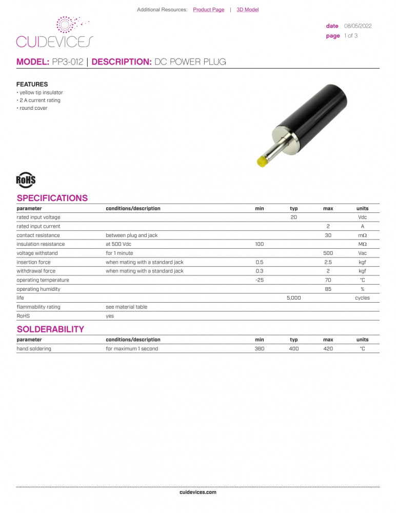 PP3-012 technical document page 1