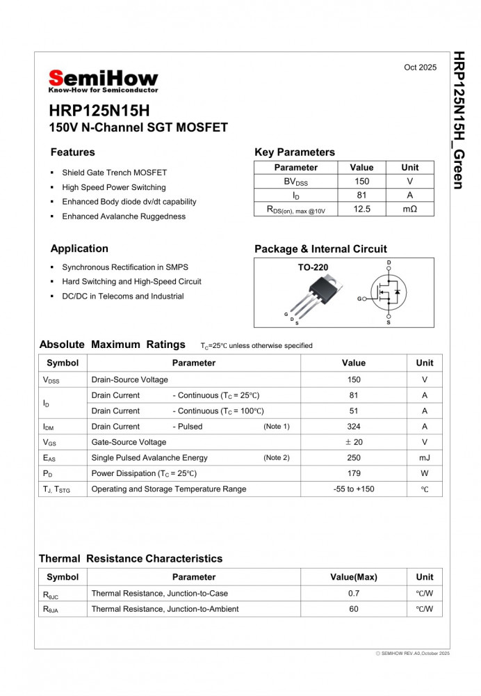 HRP125N15H datasheet page 1