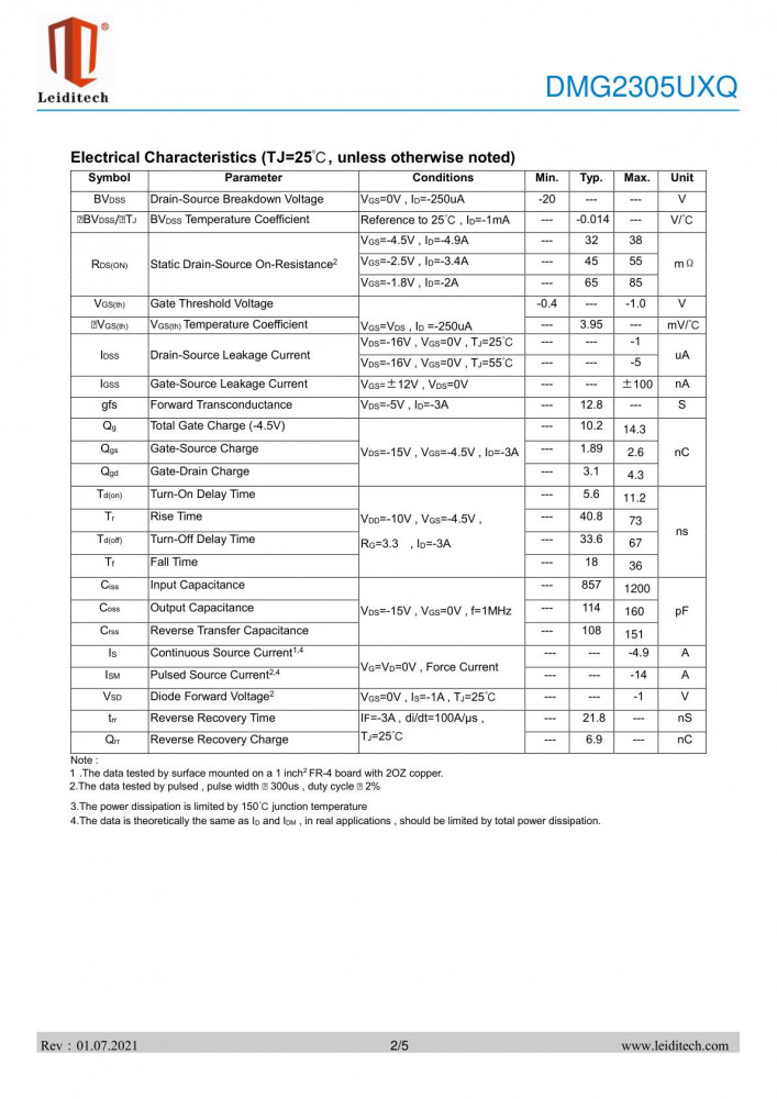 DMG2305UXQ datasheet page 2