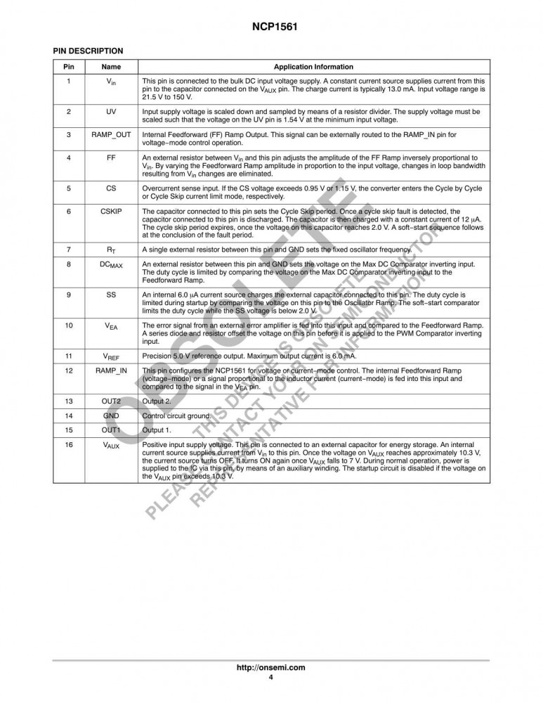NCP1561 datasheet page 4