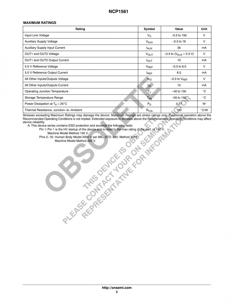 NCP1561 datasheet page 5