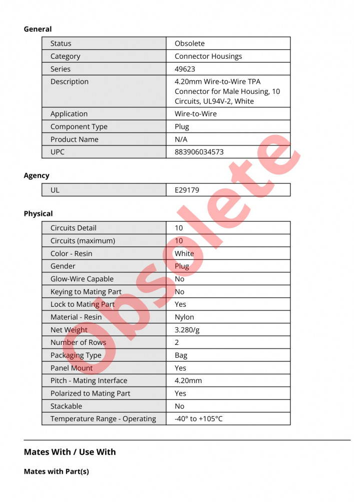 Product document page 2 for MOLEX 496231090